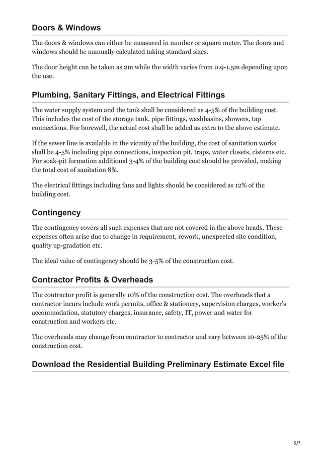 Residential Building Preliminary Cost Estimate- Excel Template | PDF ...
