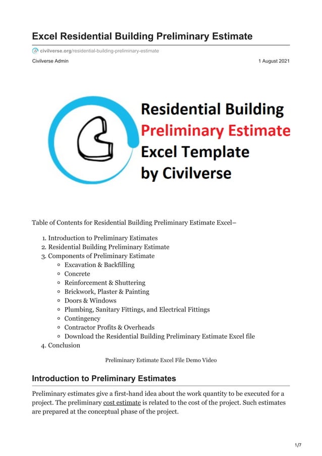 Residential Building Preliminary Cost Estimate Excel Template residential-building-preliminary-cost-estimate-excel-template