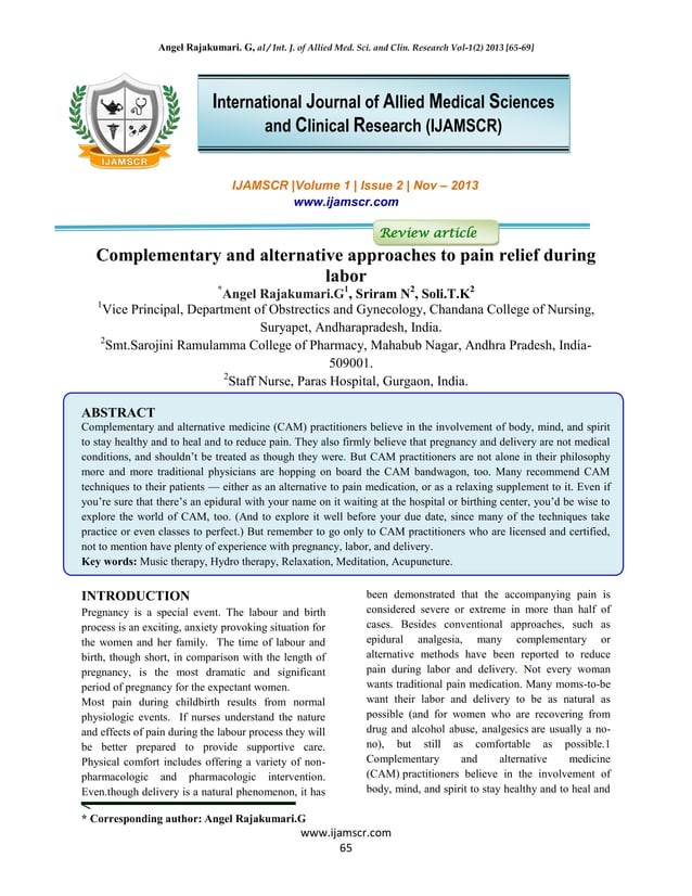 Complementary and alternative approaches to pain relief during labor | PDF