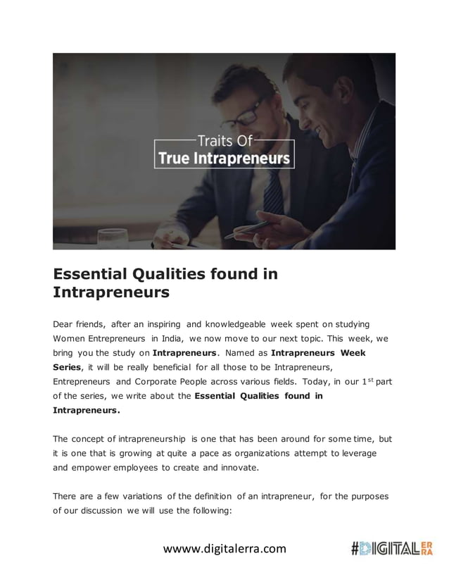 Essential qualities found in intrapreneurs | PDF
