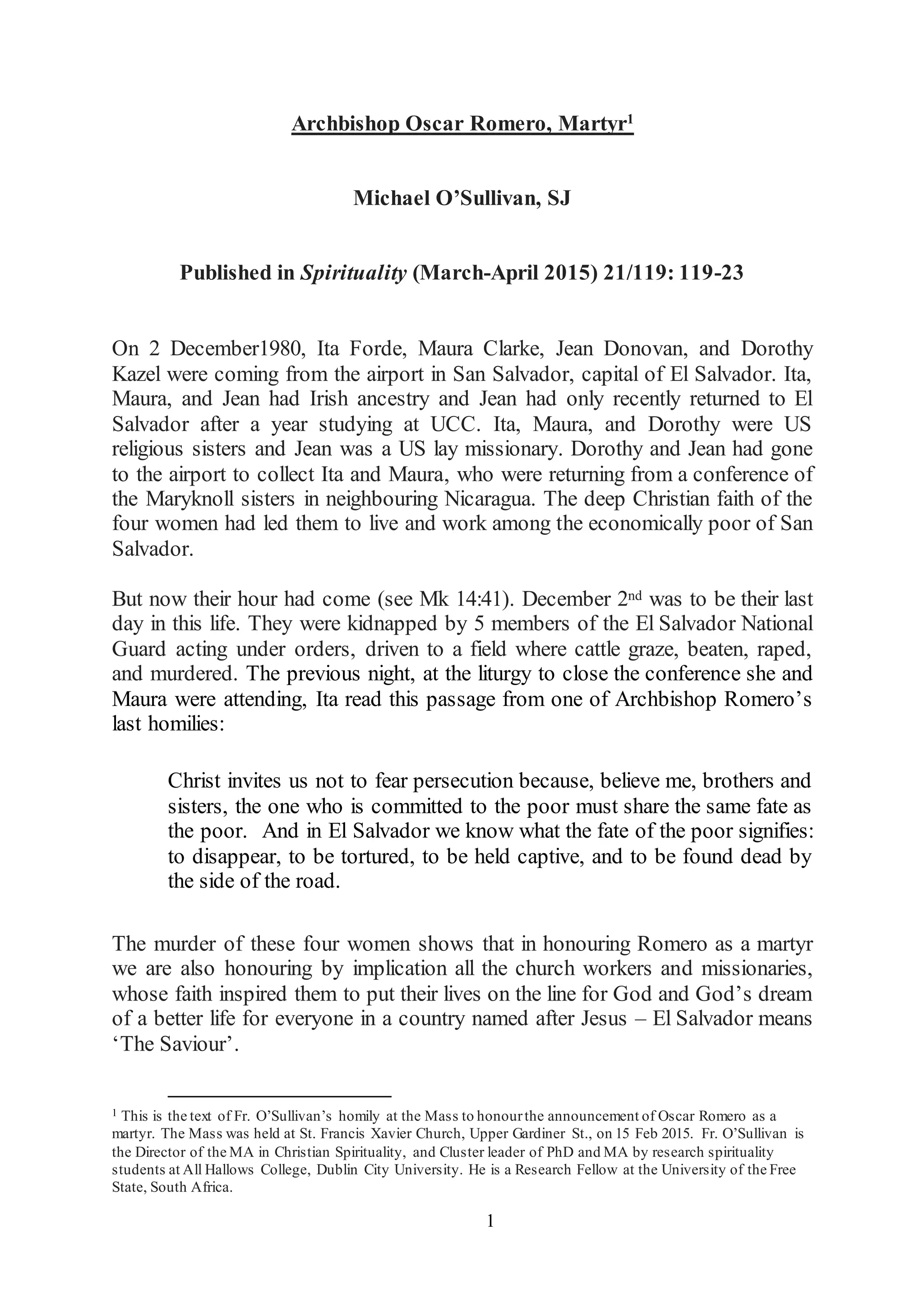 Blessed Oscar Romero, Martyr | DOCX