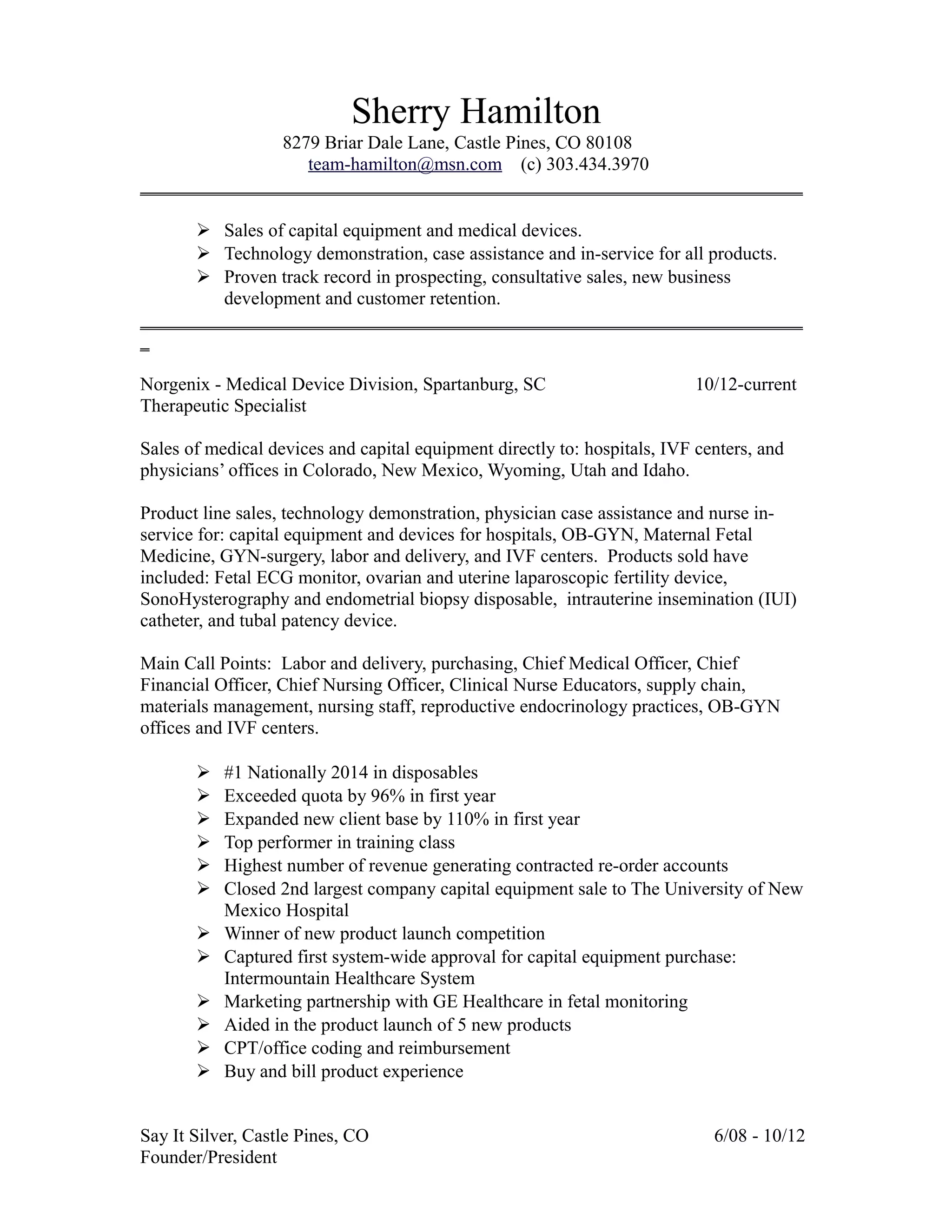 S. Hamilton resume | DOC | Infertility | Reproductive Health