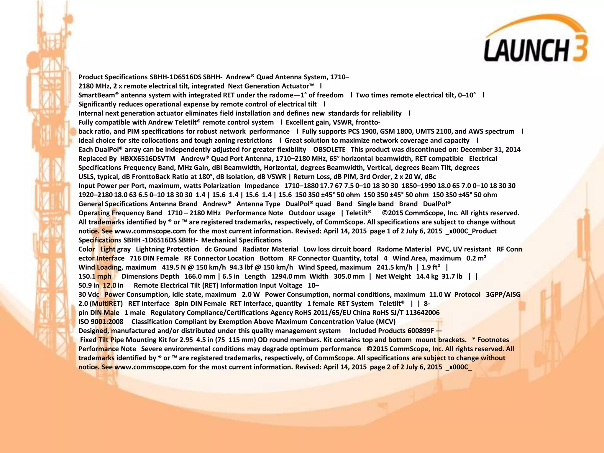 Commscope-Andrew SBHH-1D6516DS | PPTX