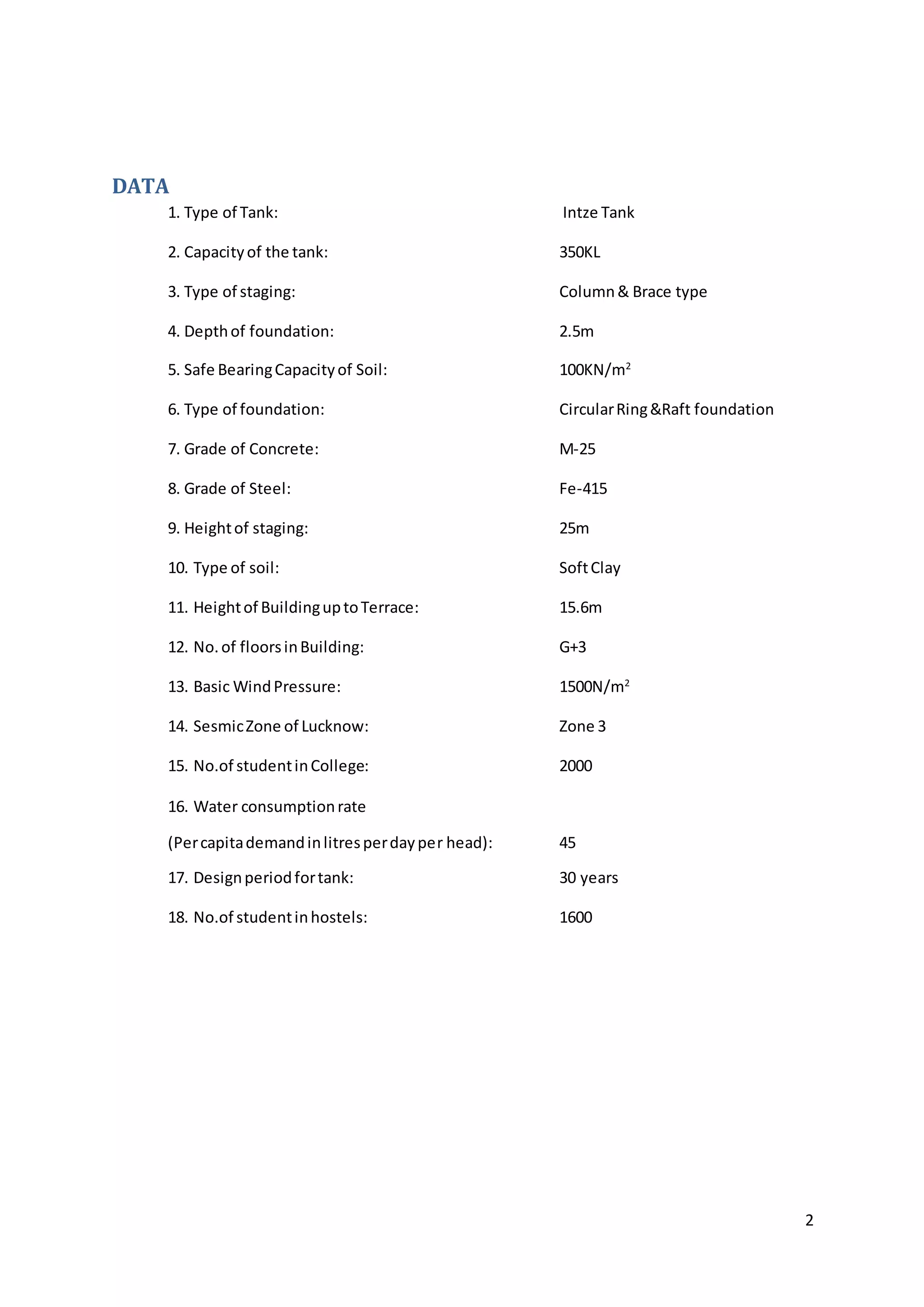 350 kl overhead water intze tank design | DOCX