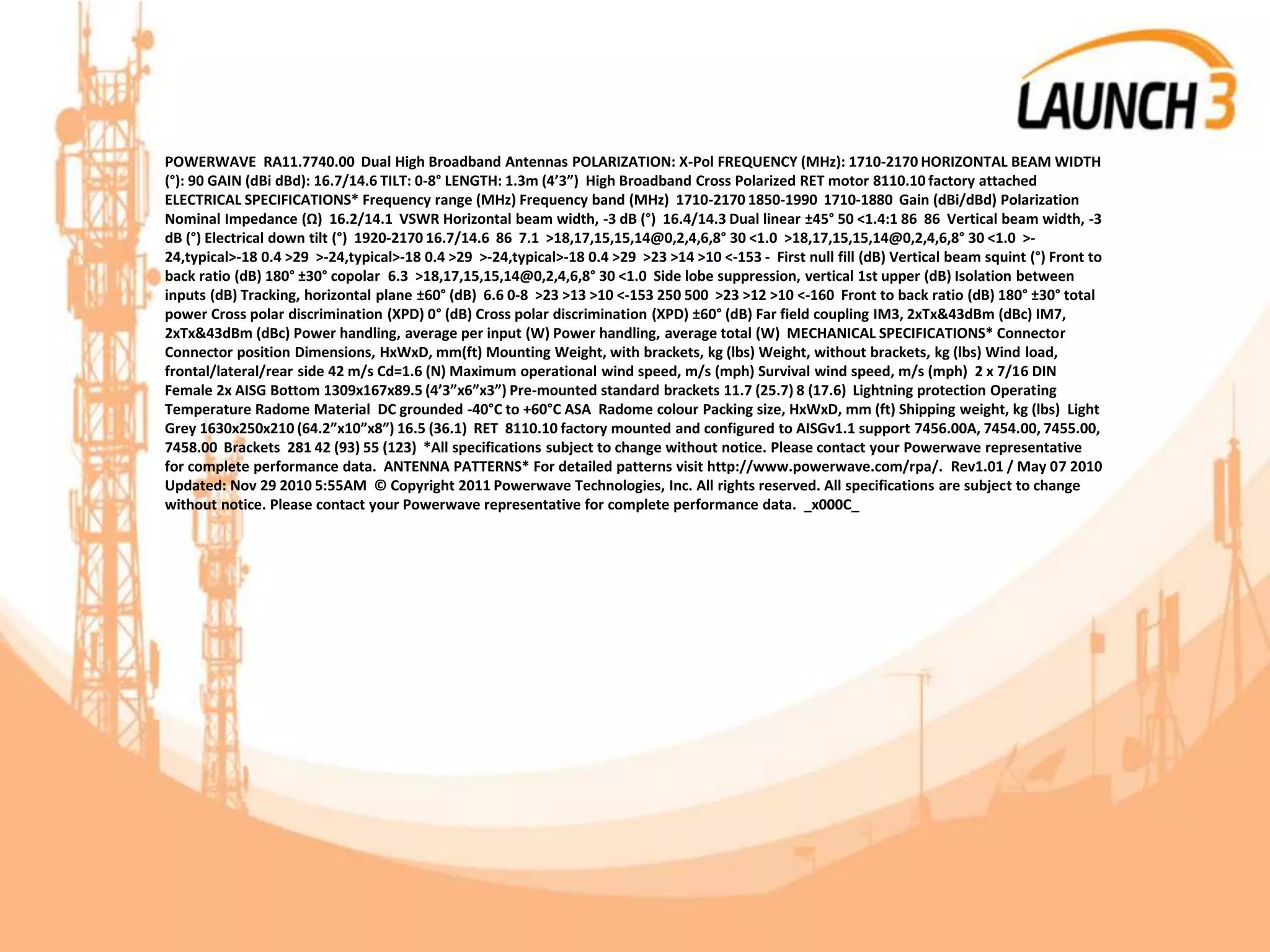 Powerwave RA11.7740.00 | Telecommunications Industry | Industries