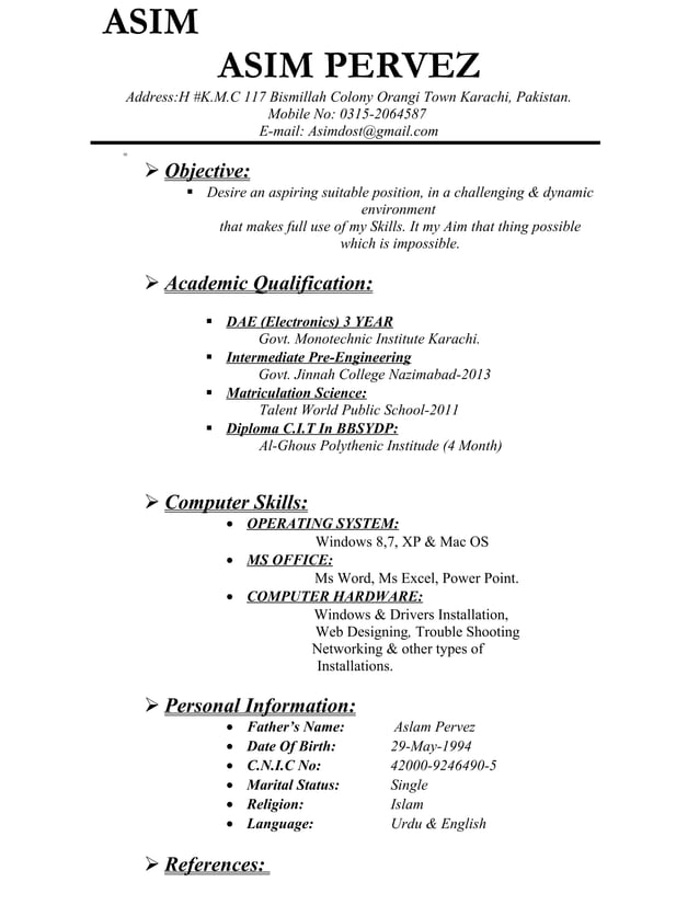 ASIM PERVEZ CV | PDF