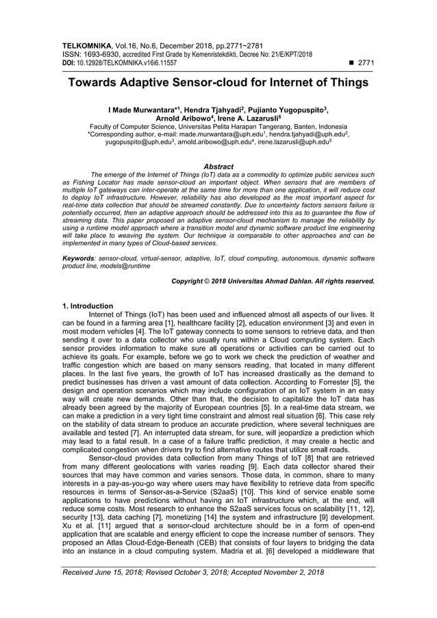 Towards Adaptive Sensor-cloud for Internet of Things | PDF | Internet of Things | Internet