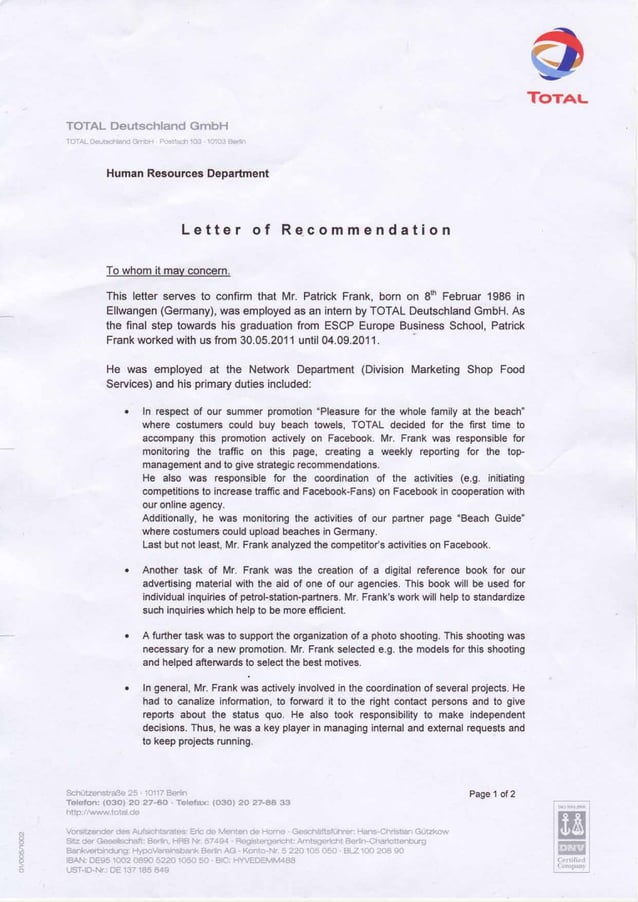 Internship TOTAL - Recommendation (low res) | PDF | Technology & Computing