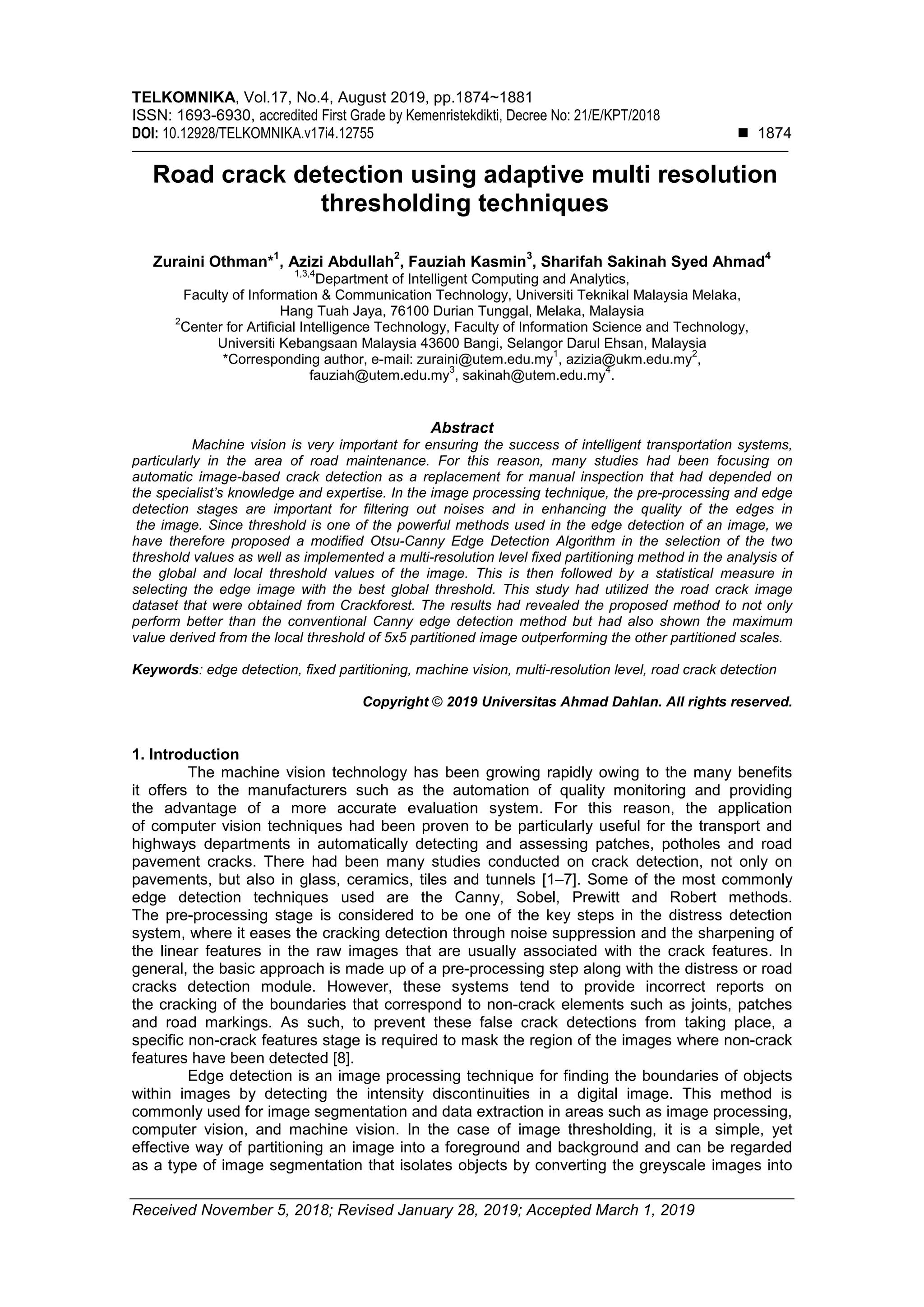 Road Crack Detection Using Adaptive Multi Resolution Thresholding