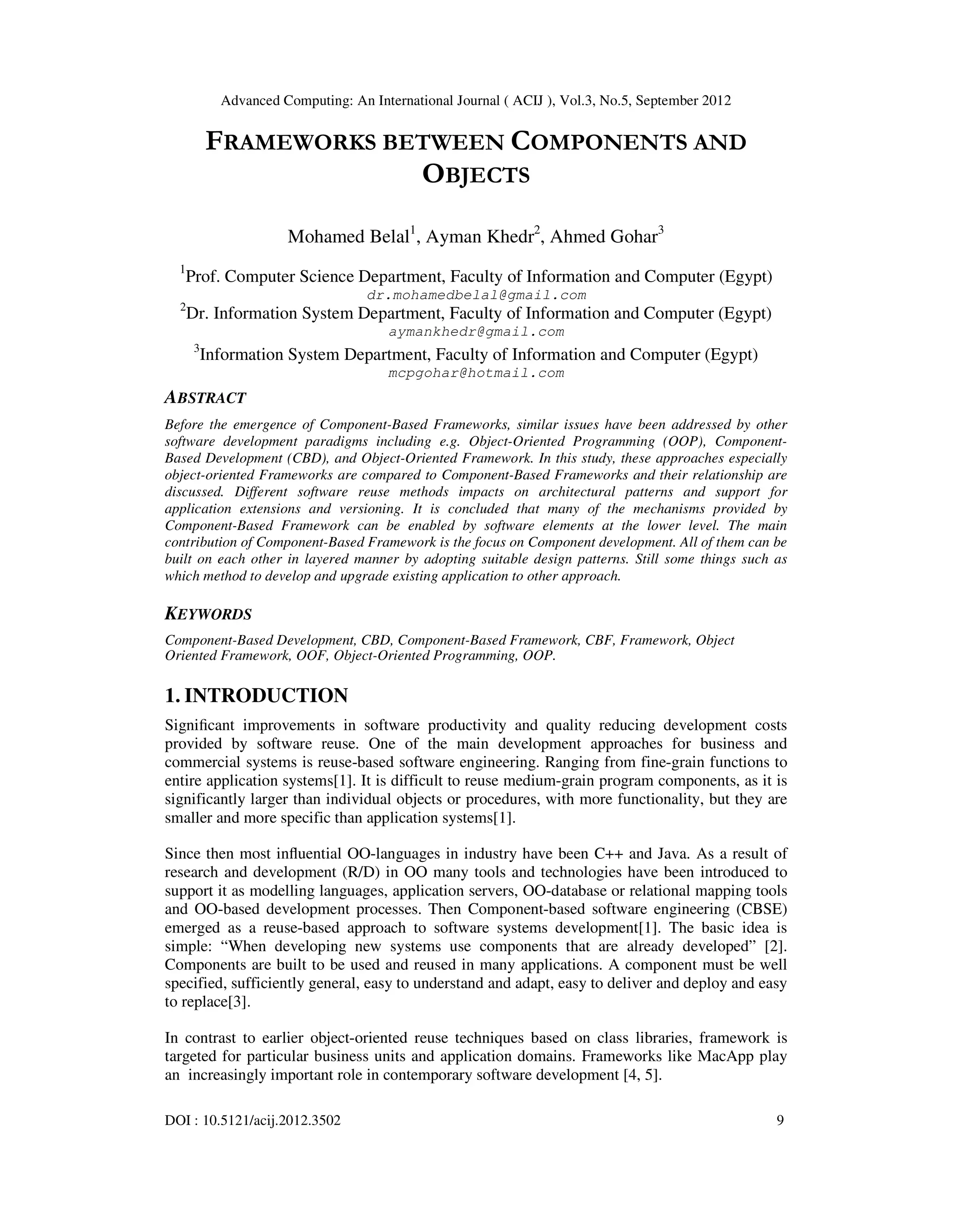 FRAMEWORKS BETWEEN COMPONENTS AND OBJECTS | PDF