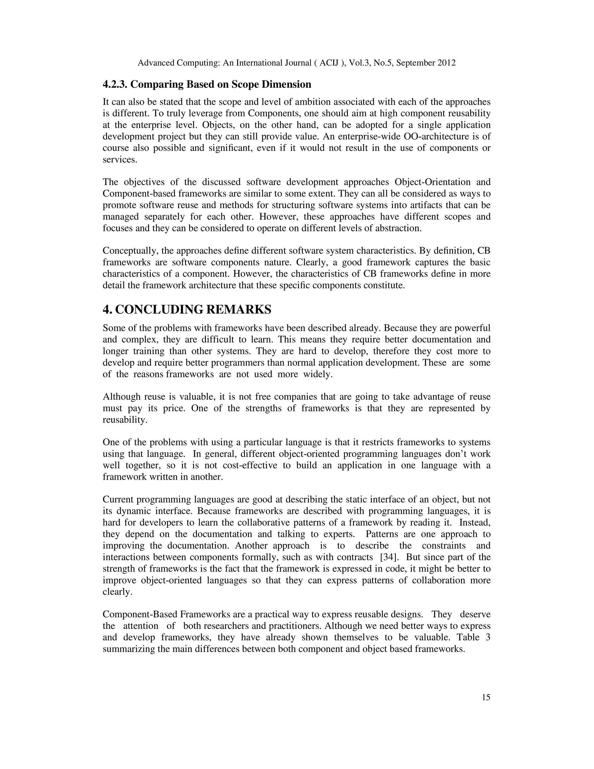 FRAMEWORKS BETWEEN COMPONENTS AND OBJECTS | PDF