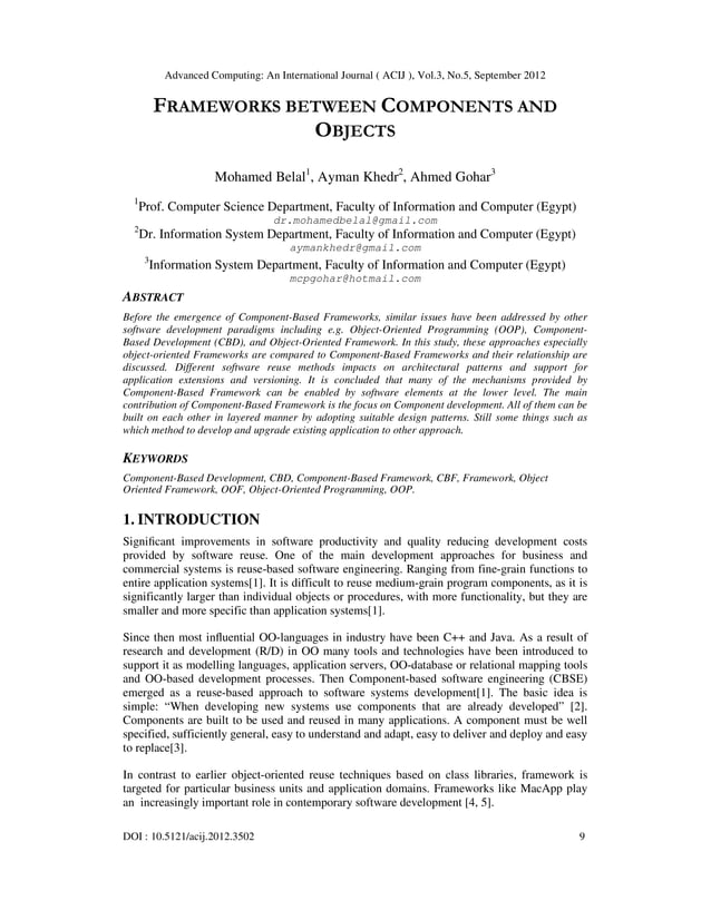 FRAMEWORKS BETWEEN COMPONENTS AND OBJECTS | PDF