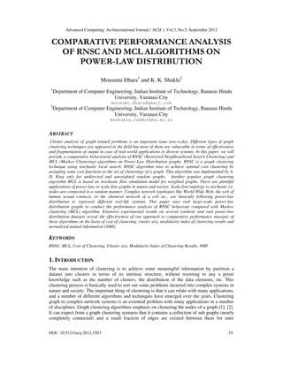 COMPARATIVE PERFORMANCE ANALYSIS OF RNSC AND MCL ALGORITHMS ON POWER-LAW DISTRIBUTION | PDF