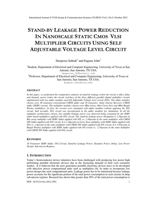 STAND-BY LEAKAGE POWER REDUCTION IN NANOSCALE STATIC CMOS VLSI ...