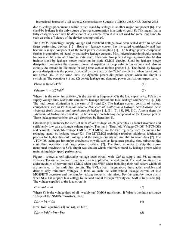STAND-BY LEAKAGE POWER REDUCTION IN NANOSCALE STATIC CMOS VLSI MULTIPLIER CIRCUITS USING SELF ...