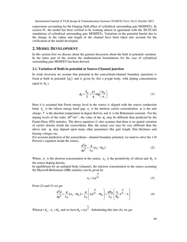 MODELING OF BUILT-IN POTENTIAL VARIATIONS OF CYLINDRICAL SURROUNDING GATE (CSG) MOSFETS | PDF