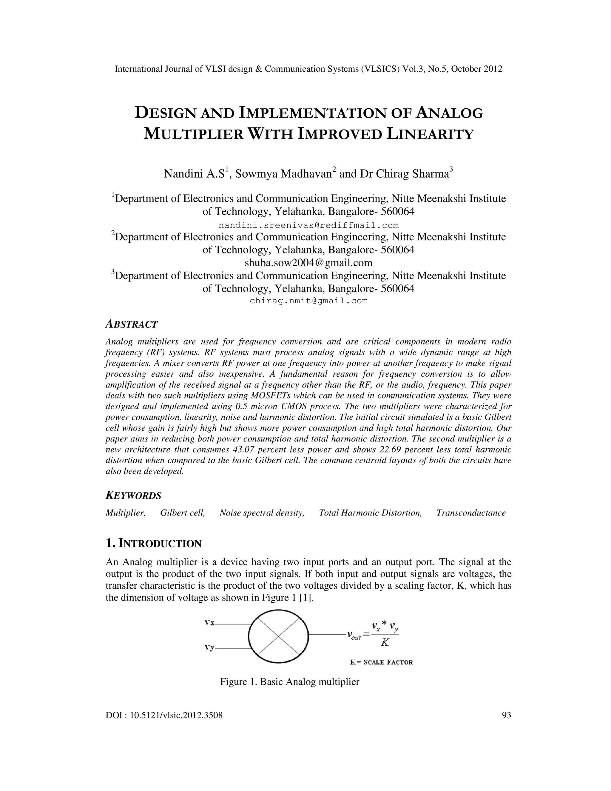 Design And Implementation Of Analog Multiplier With Improved Linearity Pdf 