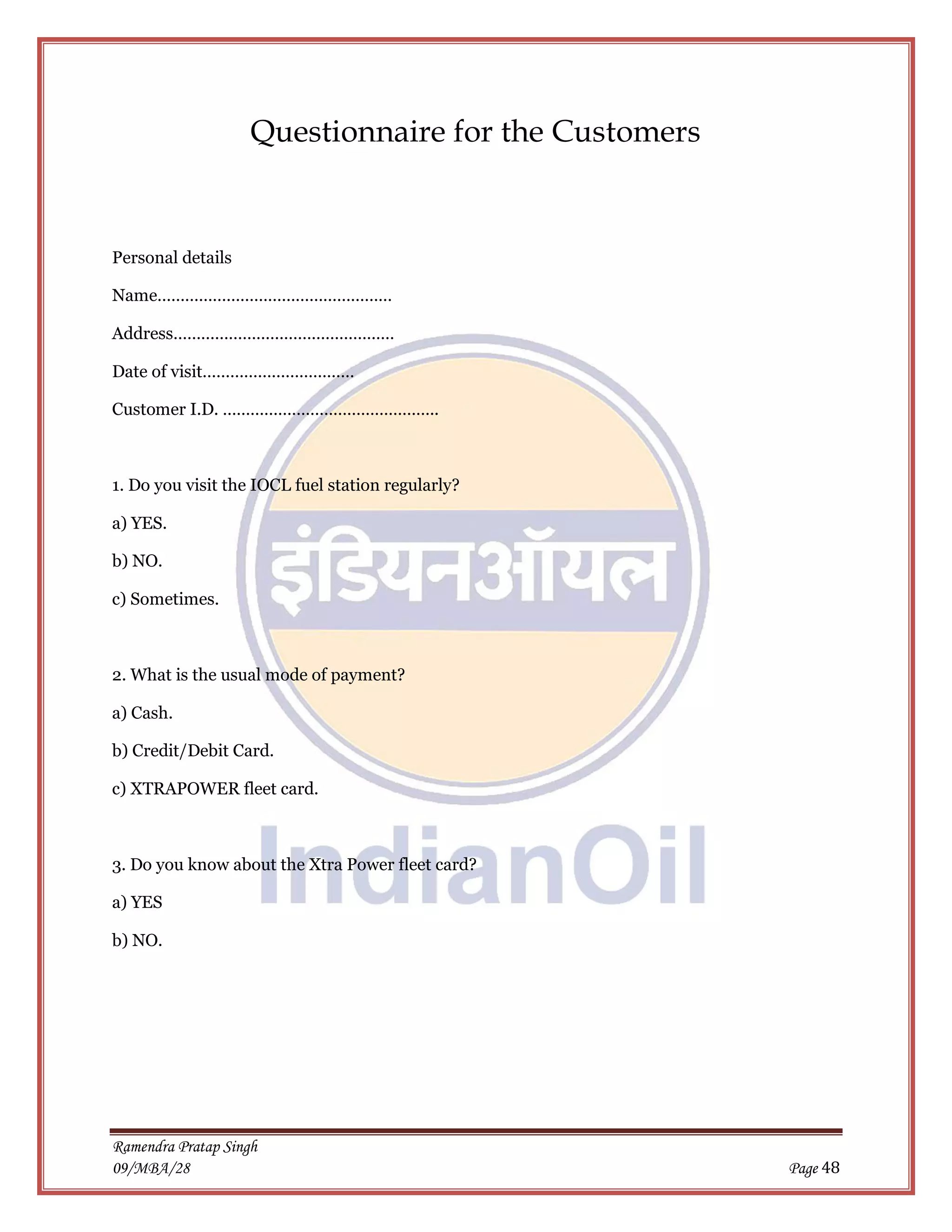 35151048 a-proect-report-on-indian-oil-xtra-power-fleet-card-program | PDF