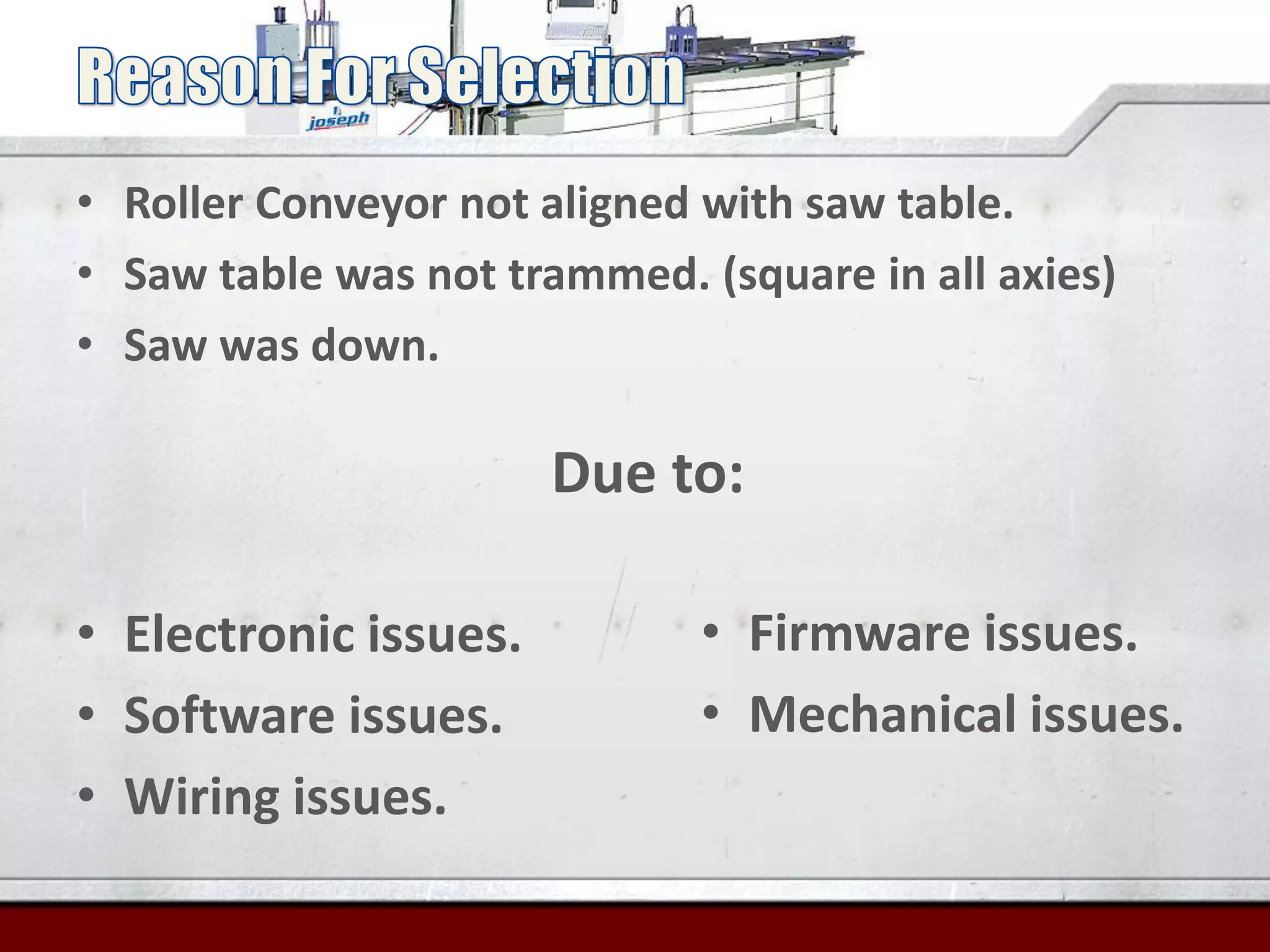 Joseph Machine CNC Saw Kaizen and Repair1 | PDF