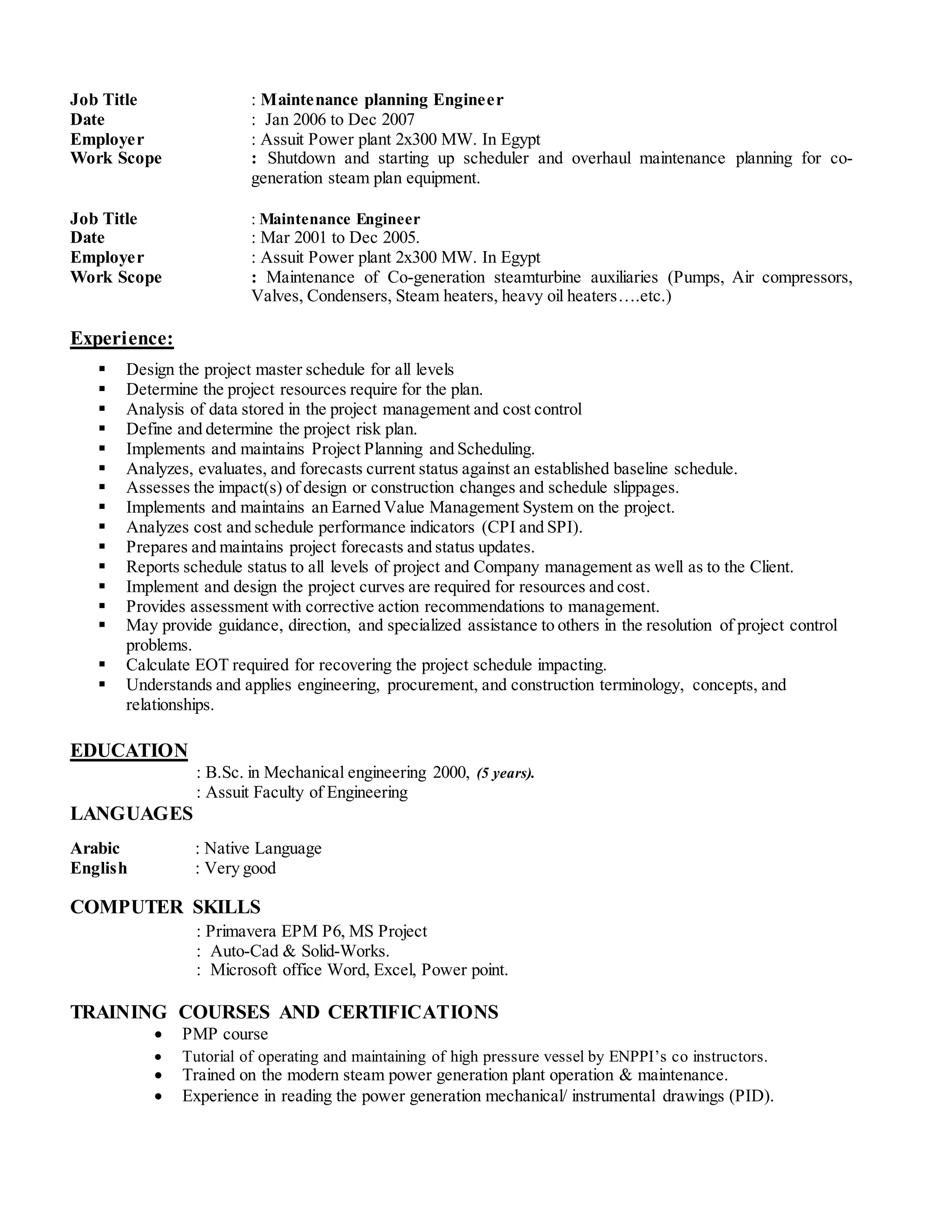 Planning Engineer CV | DOCX