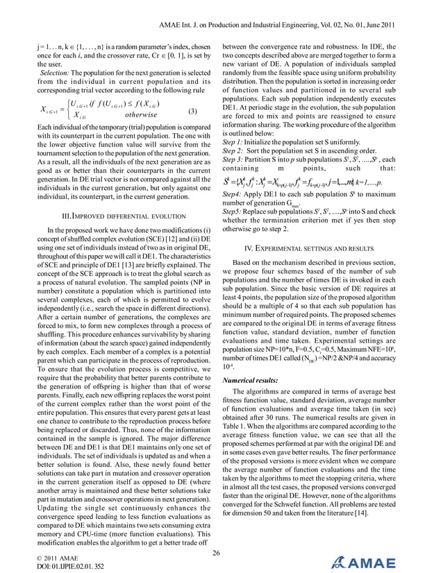 An Improved Differential Evolution Algorithm for Real Parameter Optimization Problems | PDF