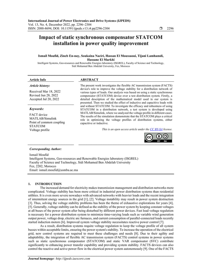 Impact of static synchronous compensator STATCOM installation in power ...