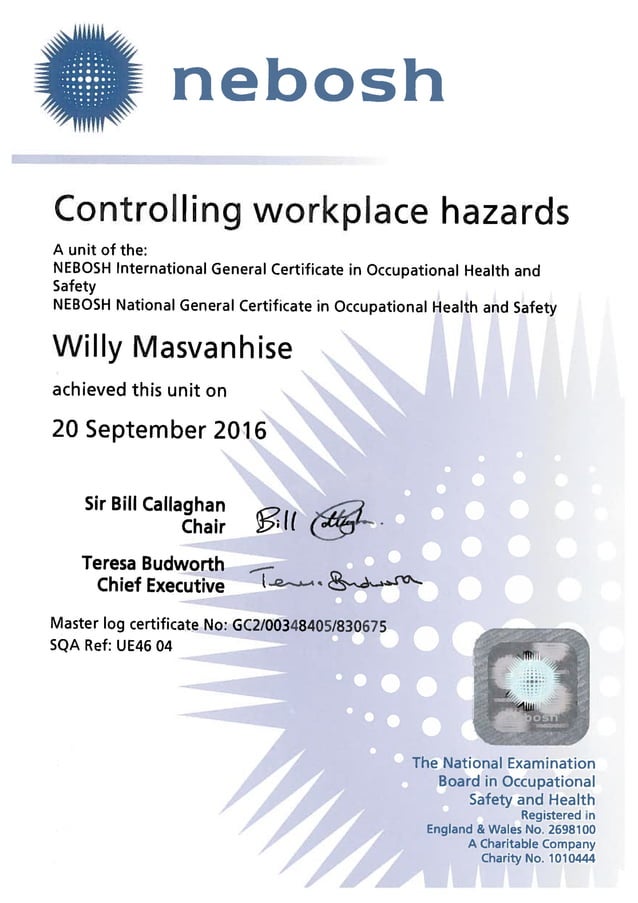 Willy Masvanhise -NEBOSH IGC Certificates (1) | PDF