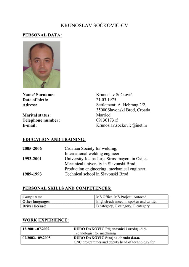 KRUNOSLAV SOČKOVIĆ-CV ENGLESKI | PDF