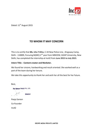 Internship isha | PDF