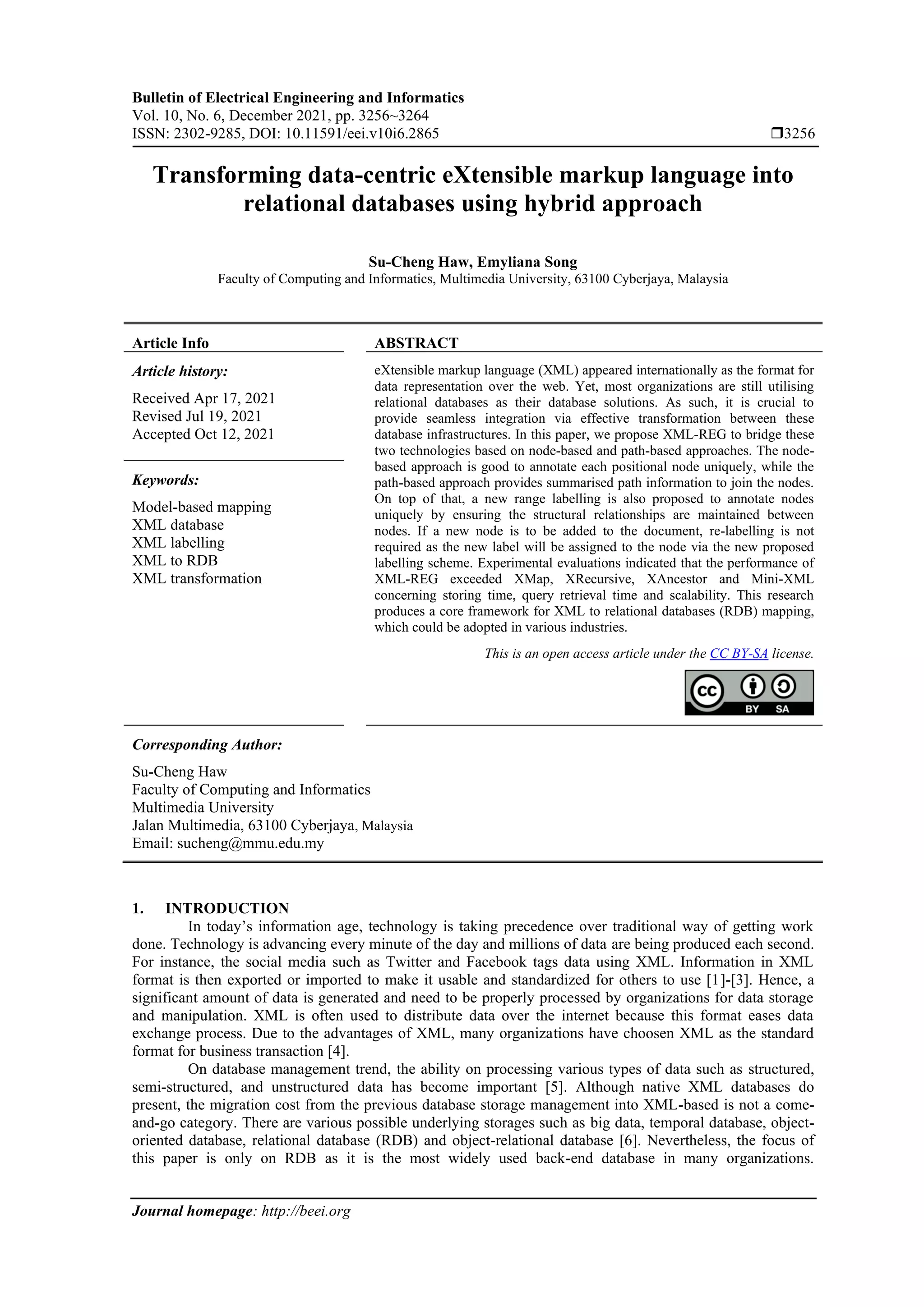 Transforming Data Centric Extensible Markup Language Into Relational Databases Using Hybrid
