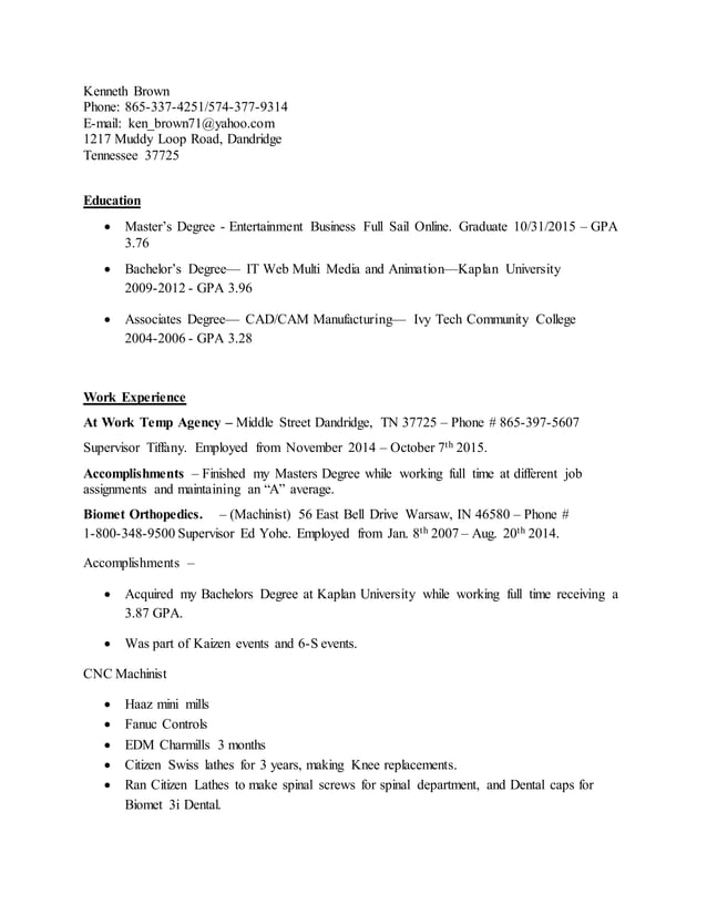 Current Resume Ken Brown | PDF