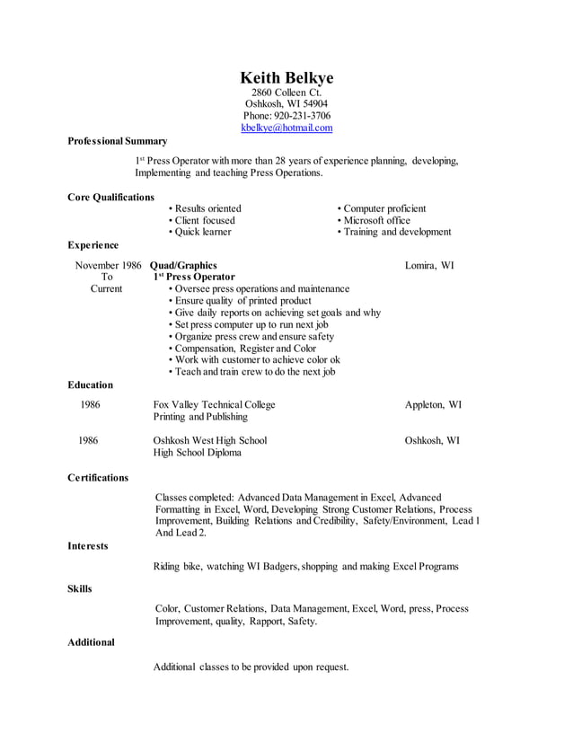 Keith Belkye Resume | PDF