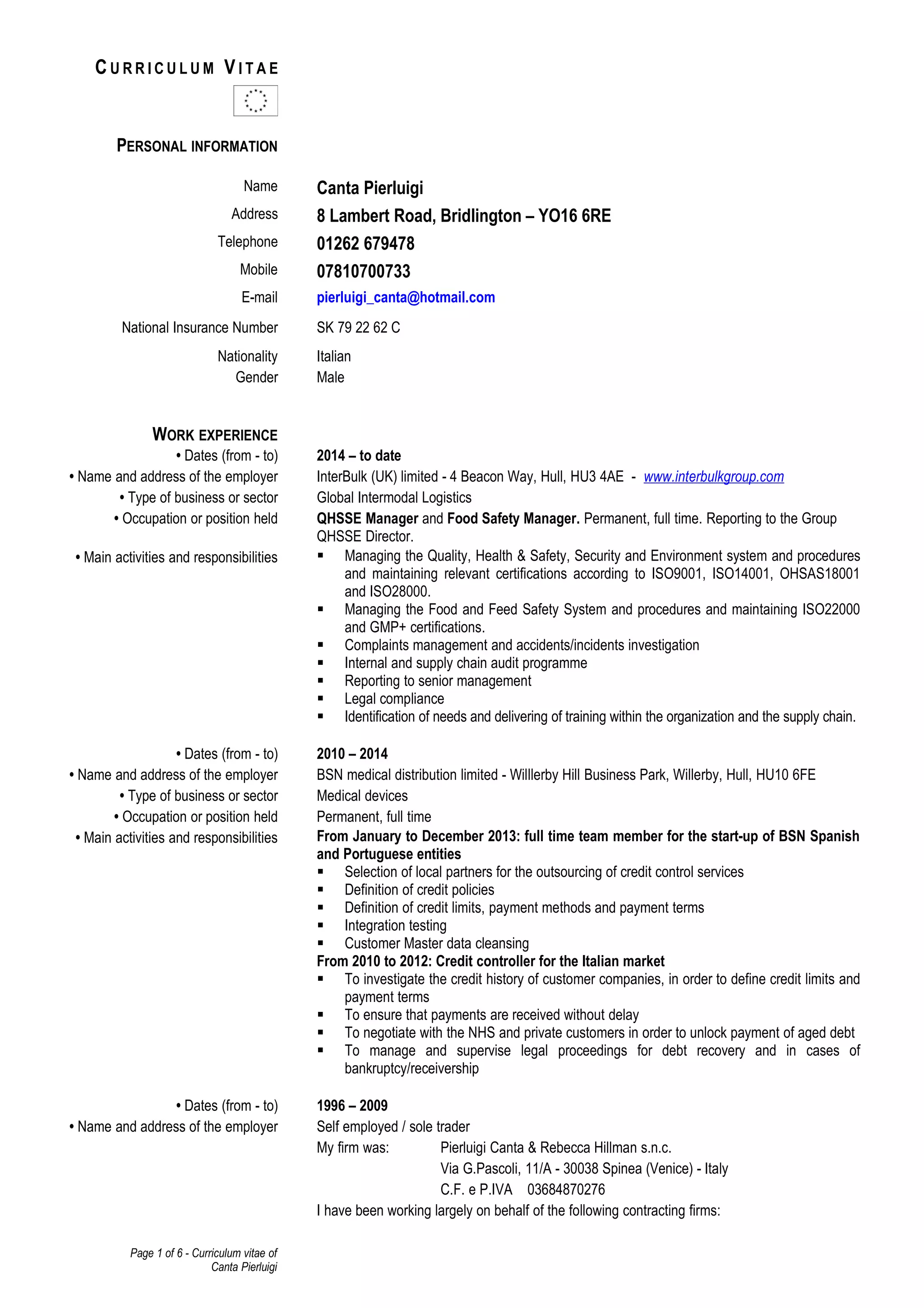 CV Pierluigi_Canta - 10.07.2016 - With cover letter | DOC