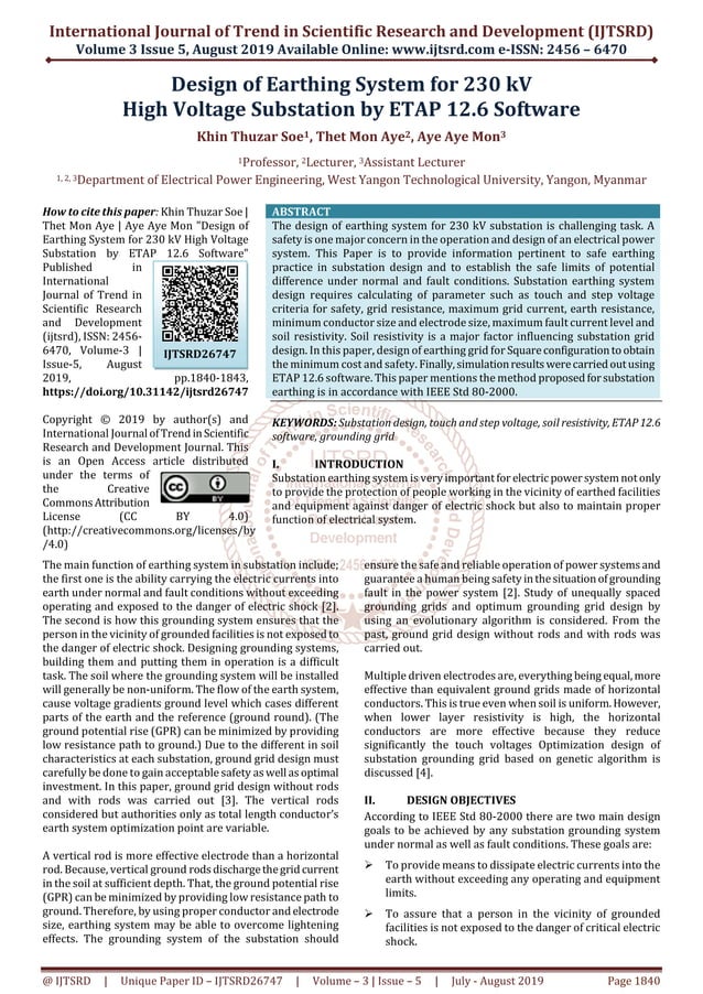 Design of Earthing System for 230 kV High Voltage Substation by ETAP 12 ...