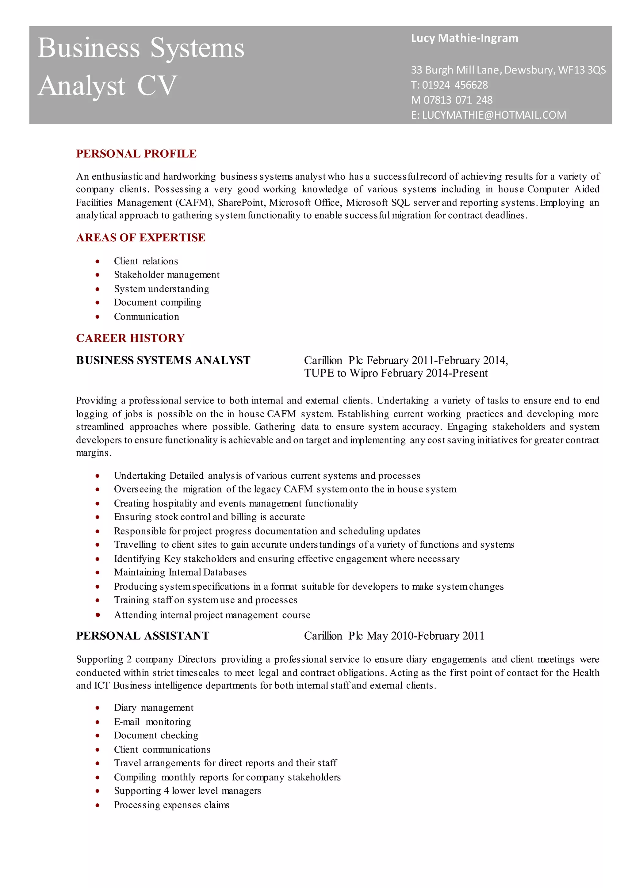 Lucy Mathie-Ingram CV | PDF