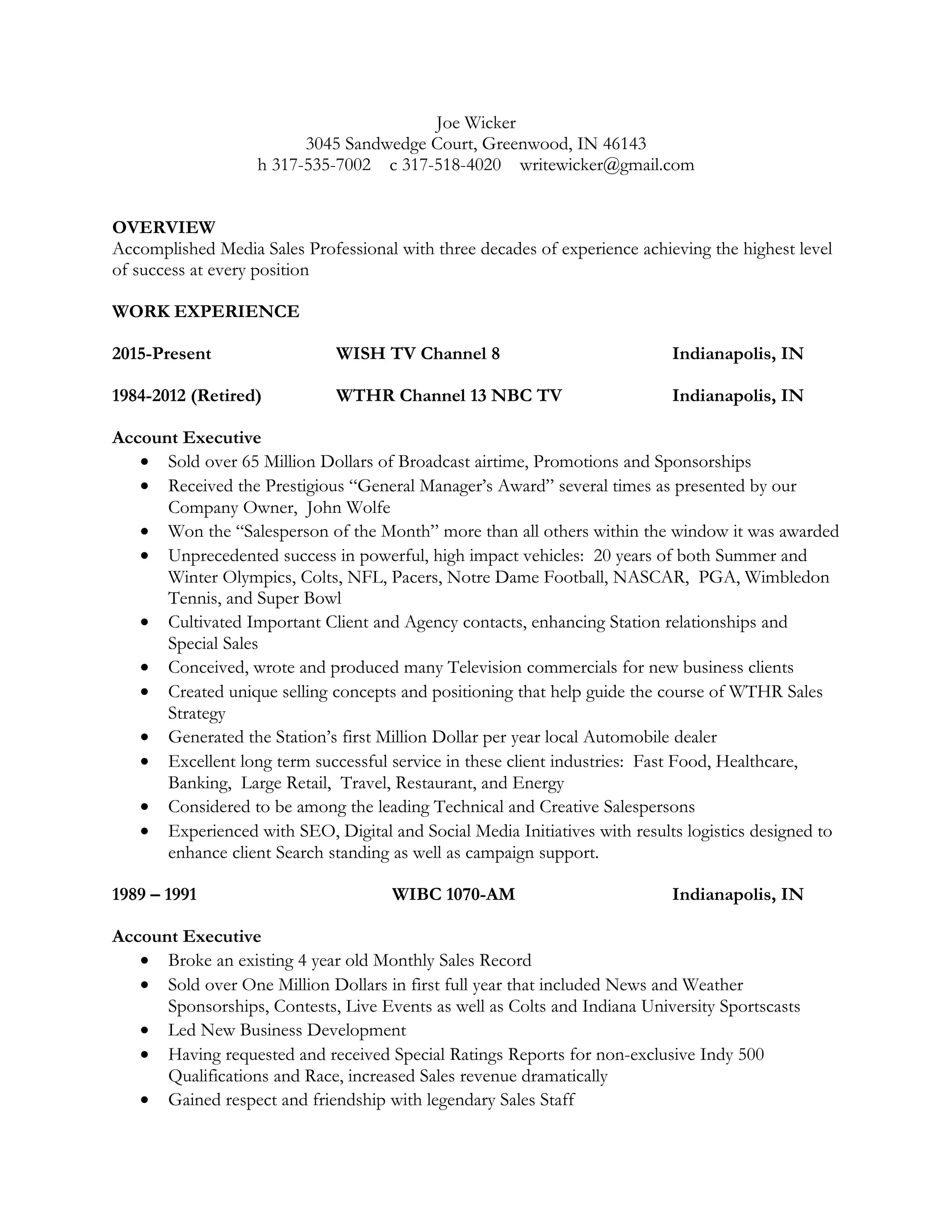 Joe Wicker Resume (4) | DOC