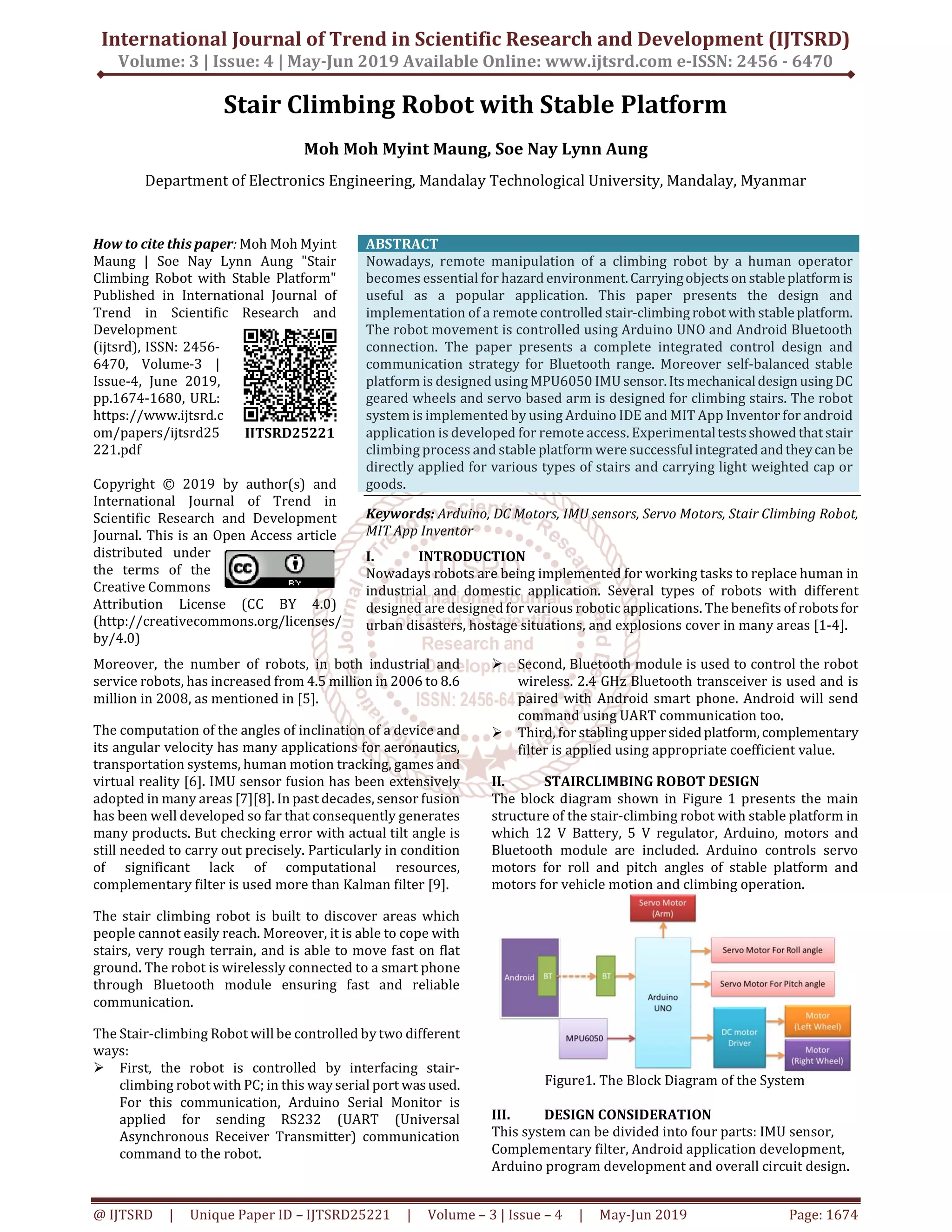 Stair Climbing Robot with Stable Platform | PDF | Robotics | Technology ...