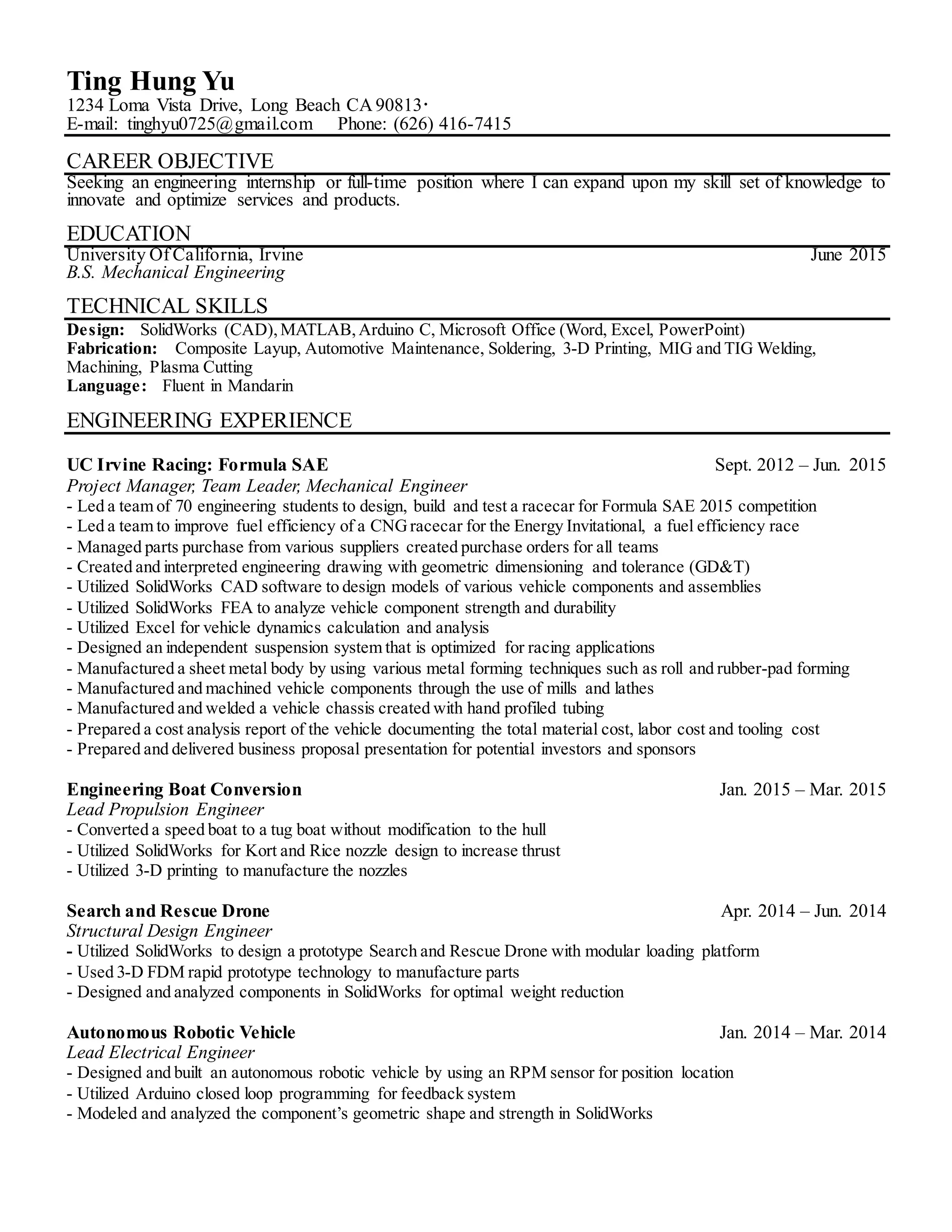 Ting Hung Yu Resume | DOCX