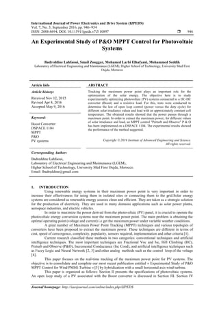 An Experimental Study of P&O MPPT Control for Photovoltaic Systems | PDF