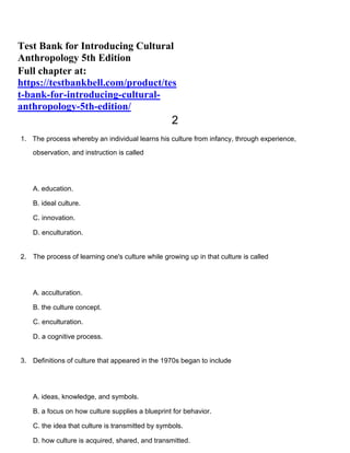 Test Bank for Introducing Cultural Anthropology 5th Edition | PDF