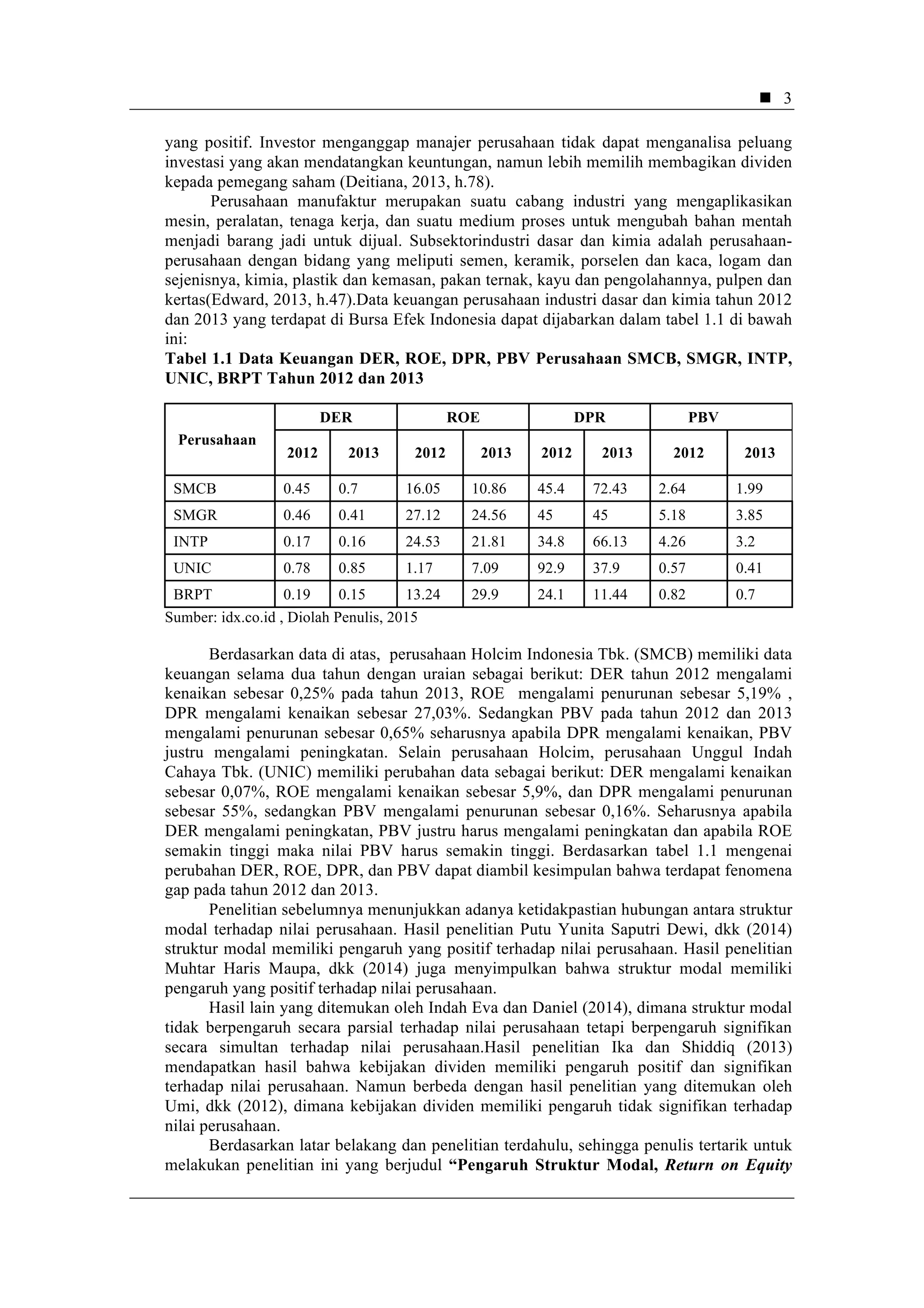 Pengaruh Struktur Modal, Return on Equity (ROE), dan Kebijakan Dividen terhadap Nilai Perusahaan ...