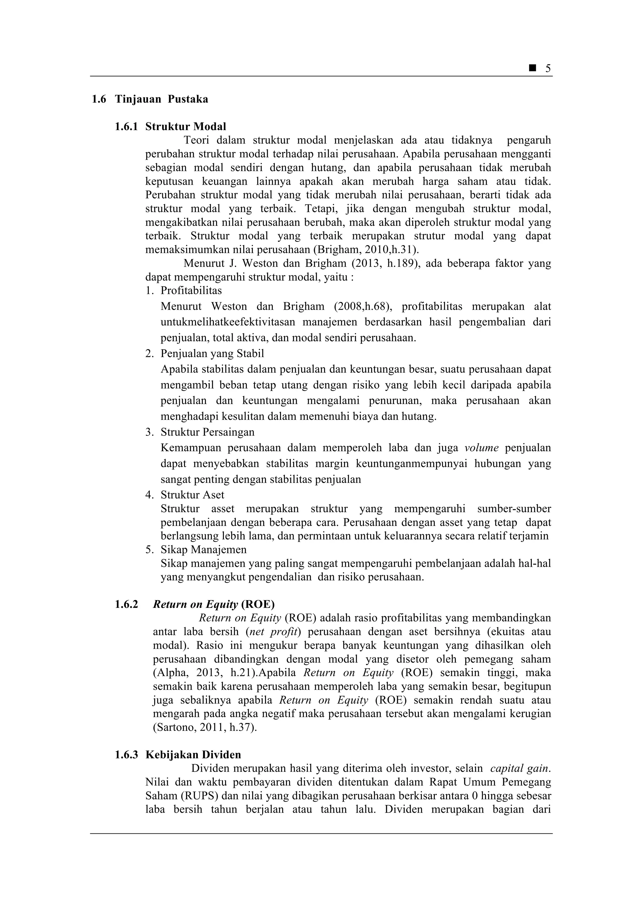 Pengaruh Struktur Modal, Return on Equity (ROE), dan Kebijakan Dividen ...