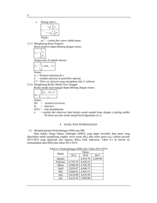 Analisis Portofolio yang Optimal pada Saham Indeks Kompas100 di Bursa Efek Indonesia | PDF