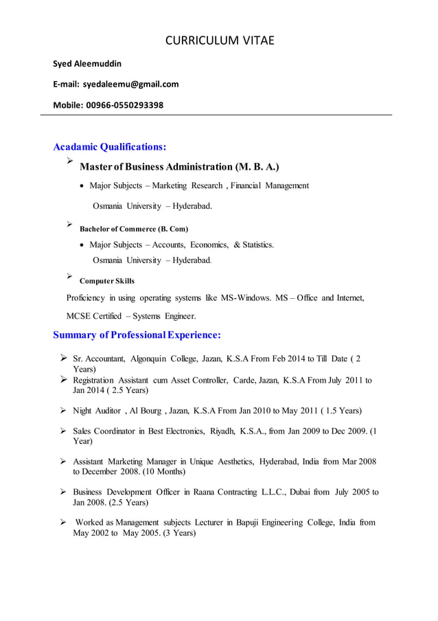 CV - Syed Aleemuddin | PDF