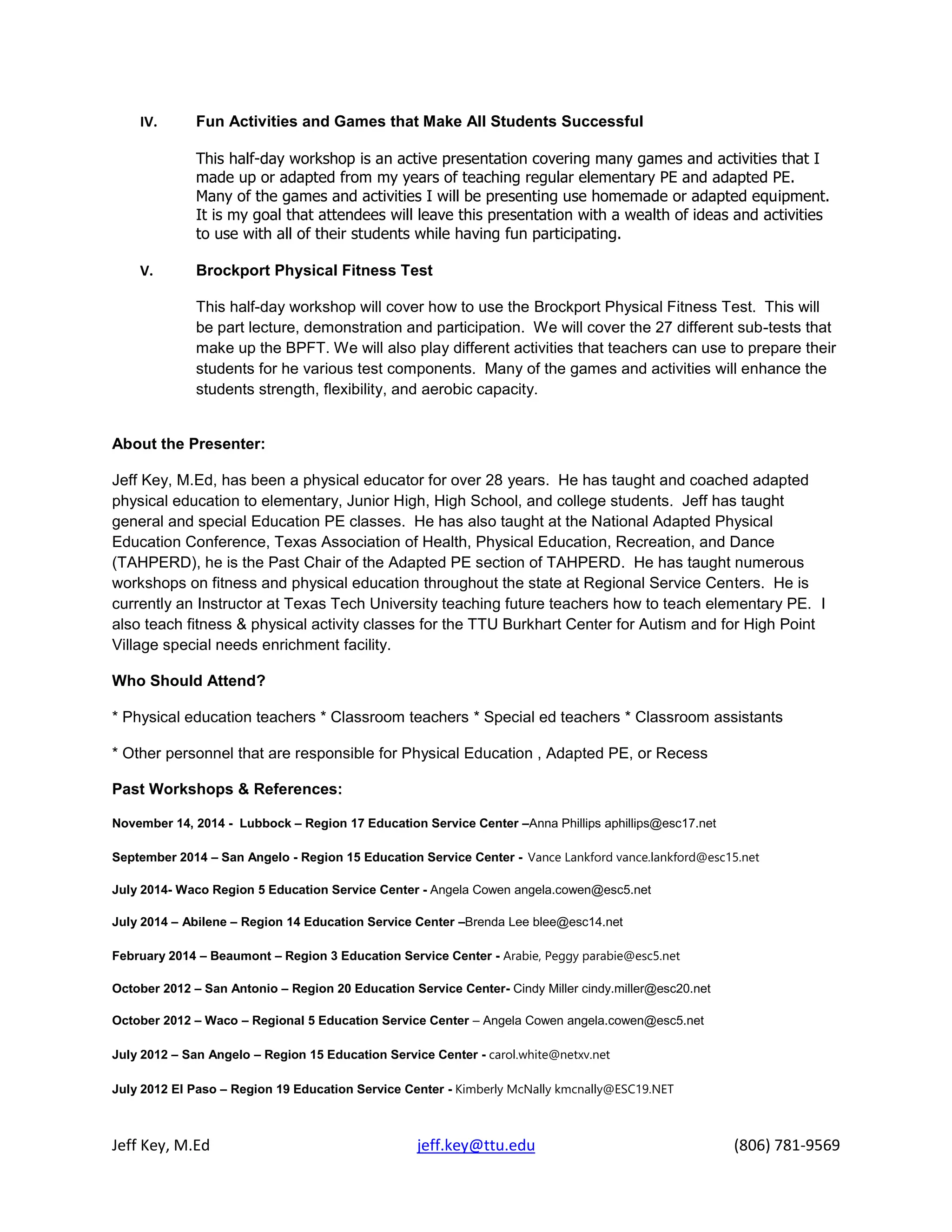 Workshop Titles | DOCX