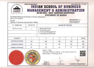 MBA Mark sheets | PDF