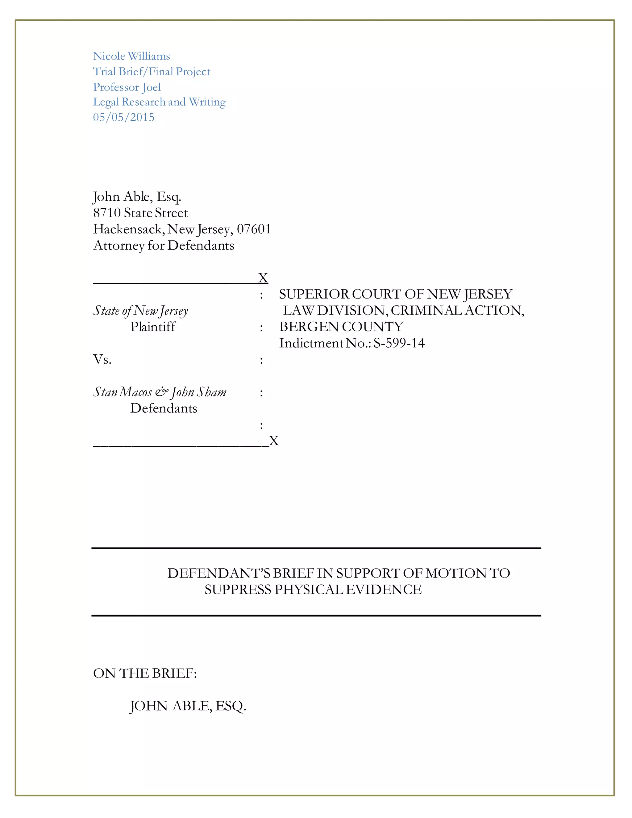 Legal Research Trial Brief Final Project | DOCX