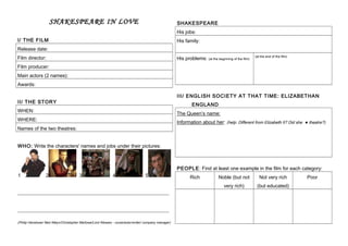 Shakespeare in Love - worksheet | PPT