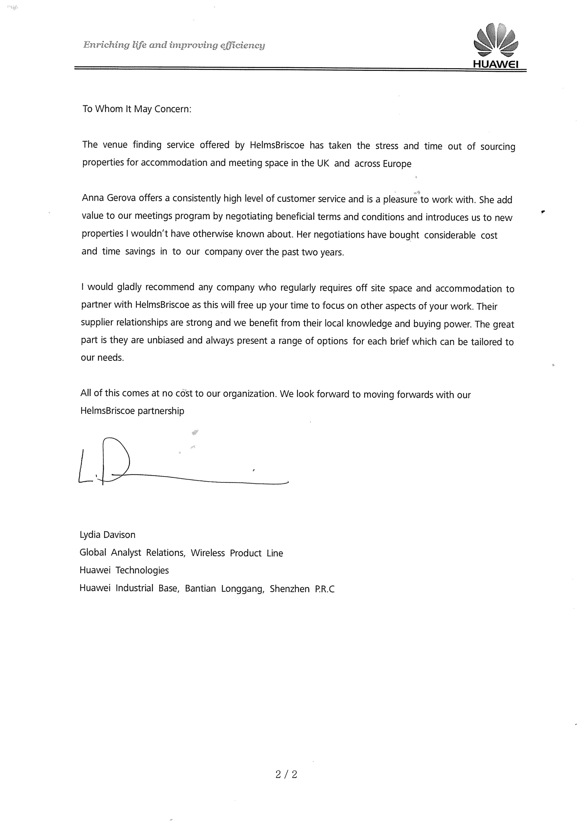 Huawei Reference Letter | PDF