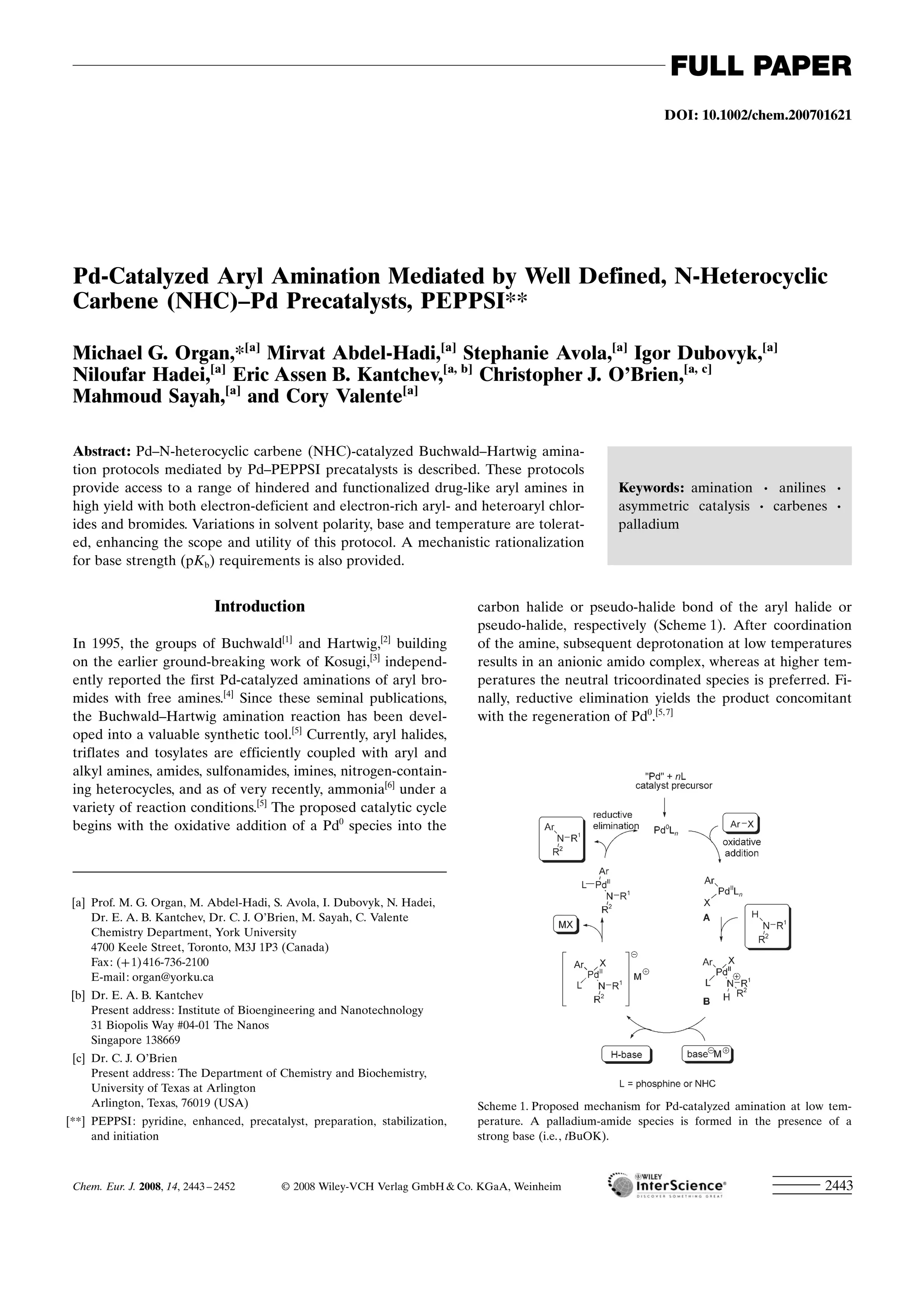 Pd-catalyzed aryl amination mediated by well defined, N-heterocyclic ...